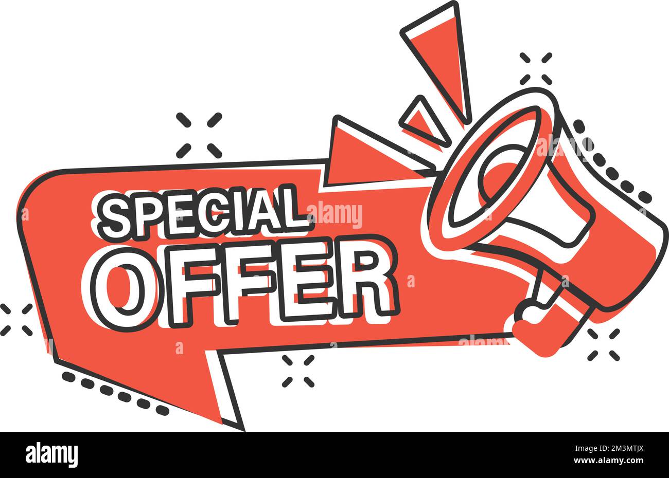 Special offer label icon in comic style. Megaphone with discount ...