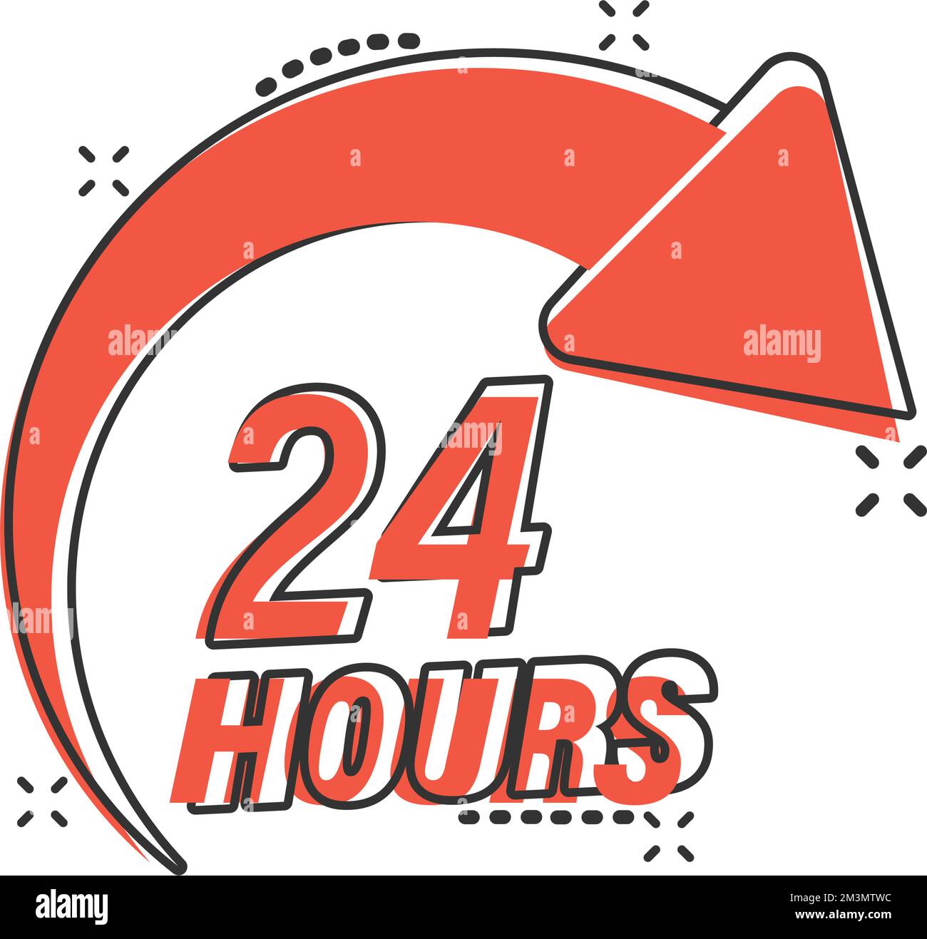 24 hours service icon in comic style. All day business and service ...