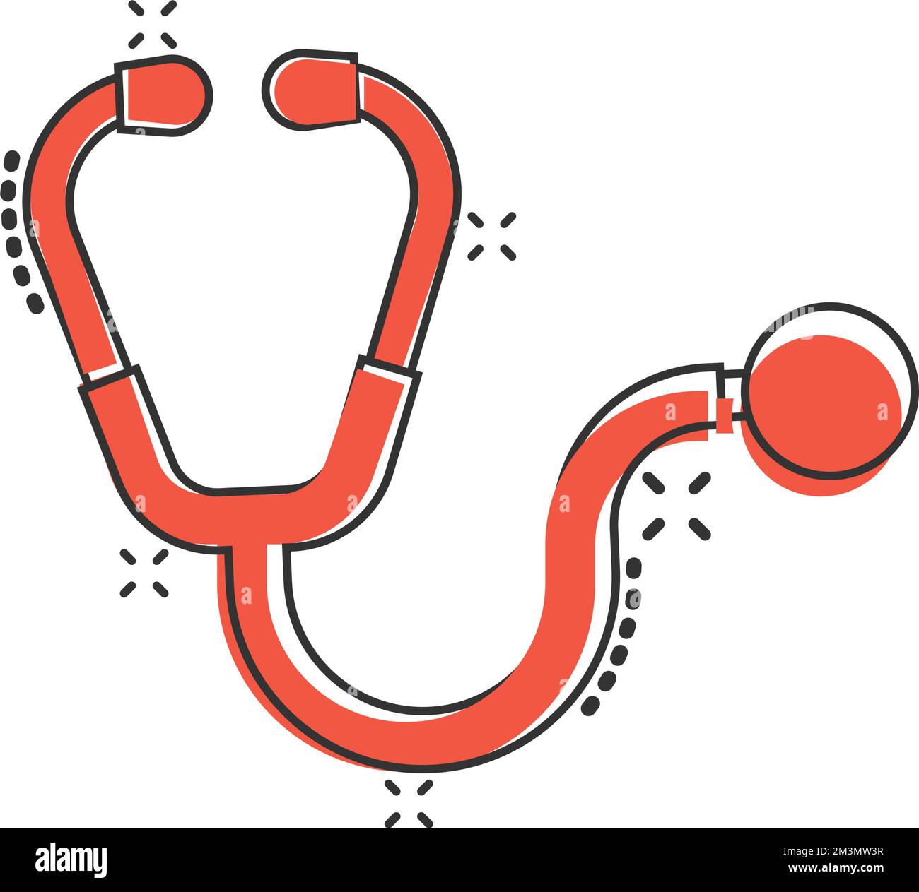 Stethoscope icon in comic style. Heart diagnostic cartoon vector ...