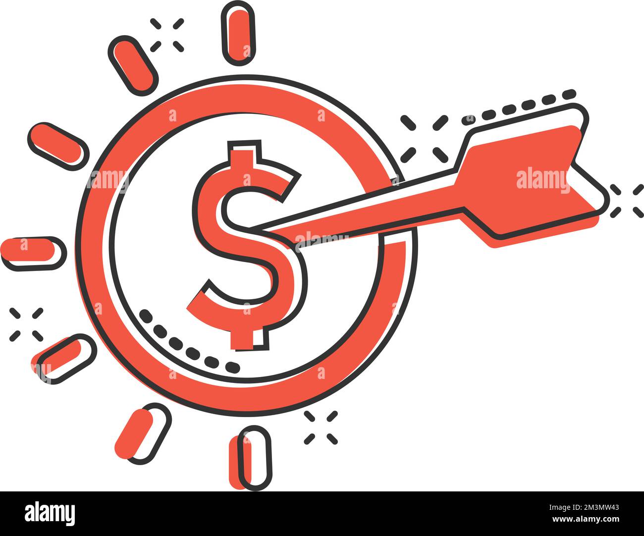 Darts target with dollar icon in comic style. Budget deposit cartoon ...