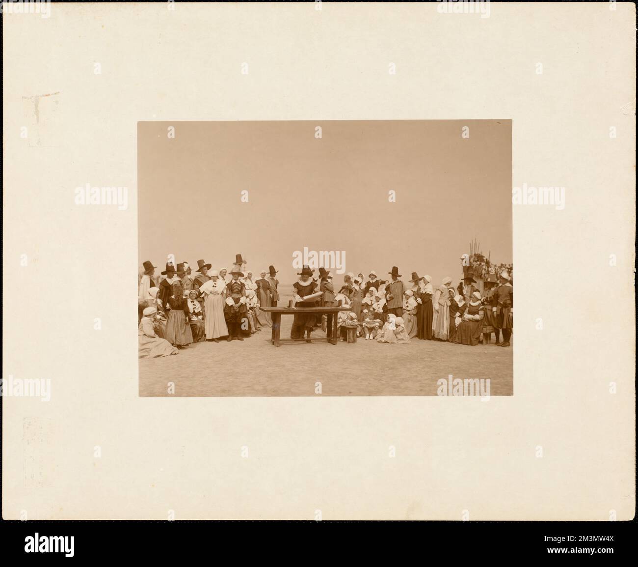 Plymouth Tercentenary Pageant, William Brewster holds the Mayflower ...
