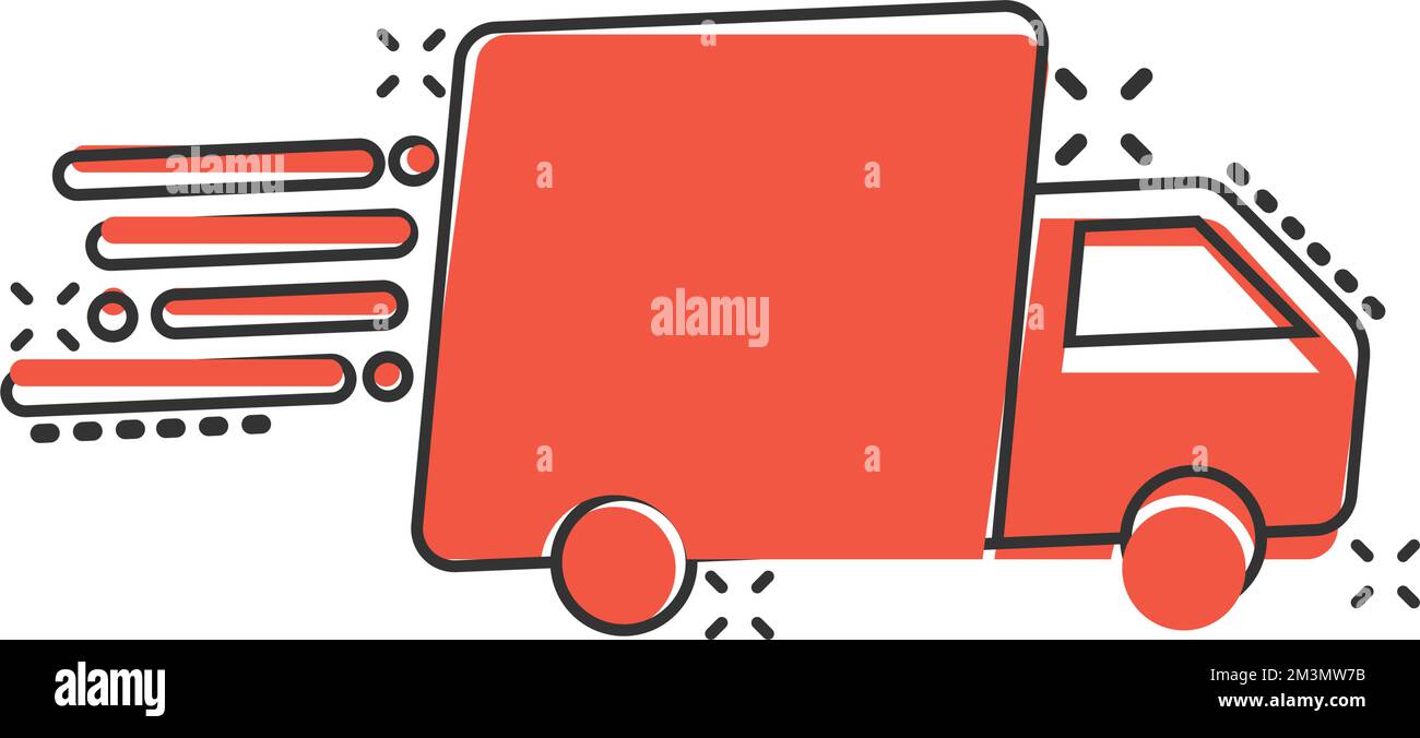 Shipping fast icon in comic style. Delivery truck cartoon vector ...