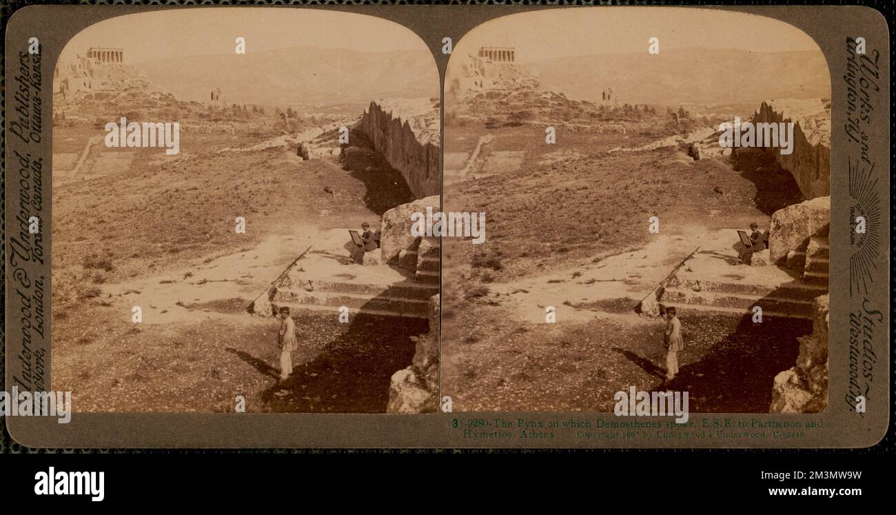 The Pnyx on which Demosthenes spoke, E.S.E. to Parthenon and Hymettos ...