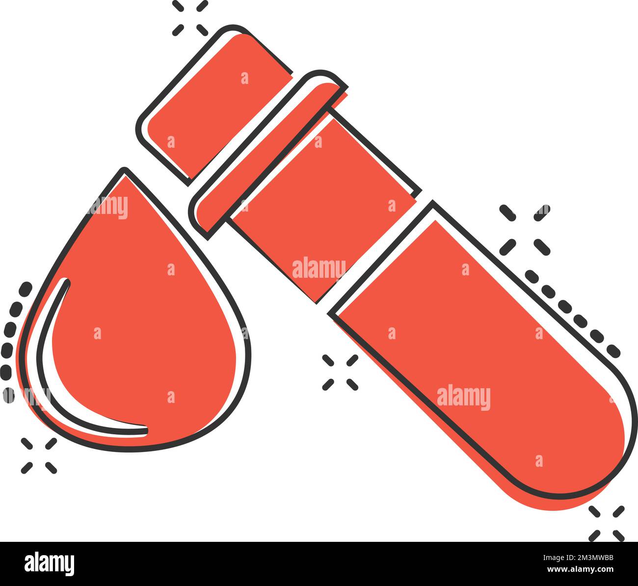 Blood in test tube icon in comic style. Laboratory flask cartoon vector ...