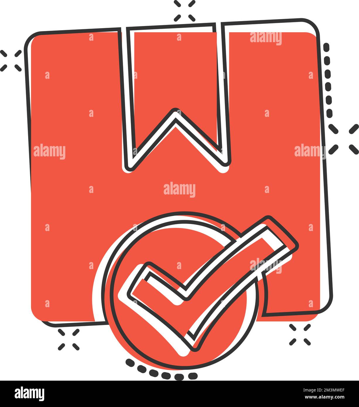Shipping box check icon in comic style. Container approve cartoon ...