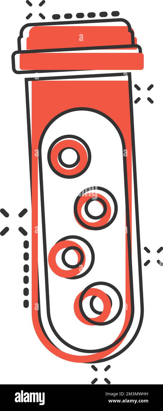 Blood test tube icon in comic style. Hematology cartoon vector ...
