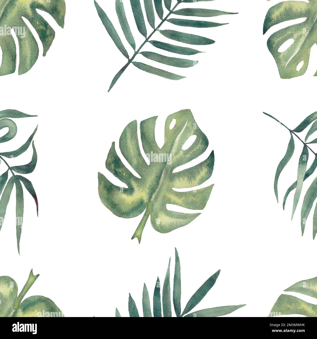 Watercolor seamless tropical leaves pattern. Foliage digital paper ...