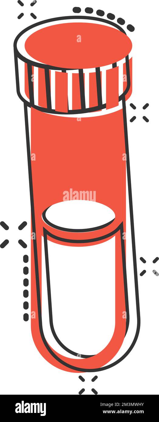 Blood in test tube icon in comic style. Laboratory flask cartoon vector ...