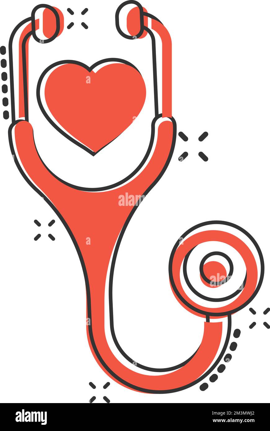 Stethoscope icon in comic style. Heart diagnostic cartoon vector ...
