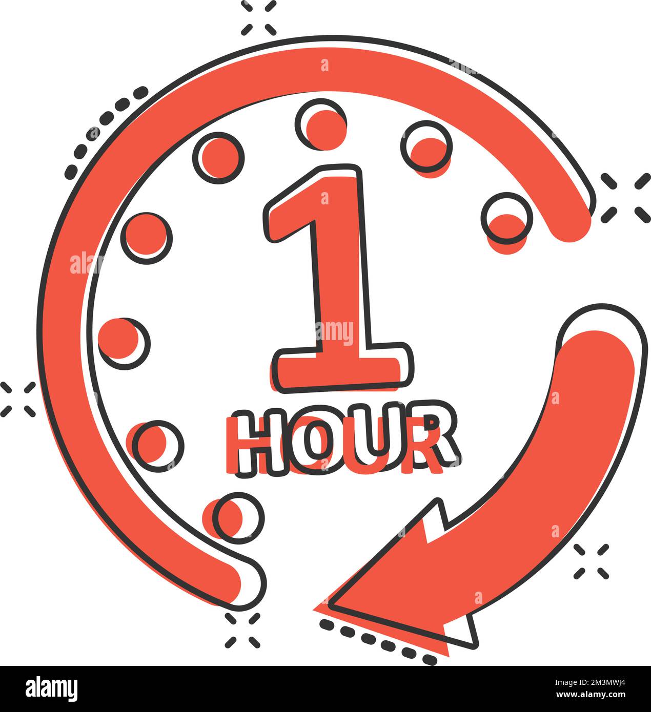 1 Hour Clock Icon In Comic Style Timer Countdown Cartoon Vector