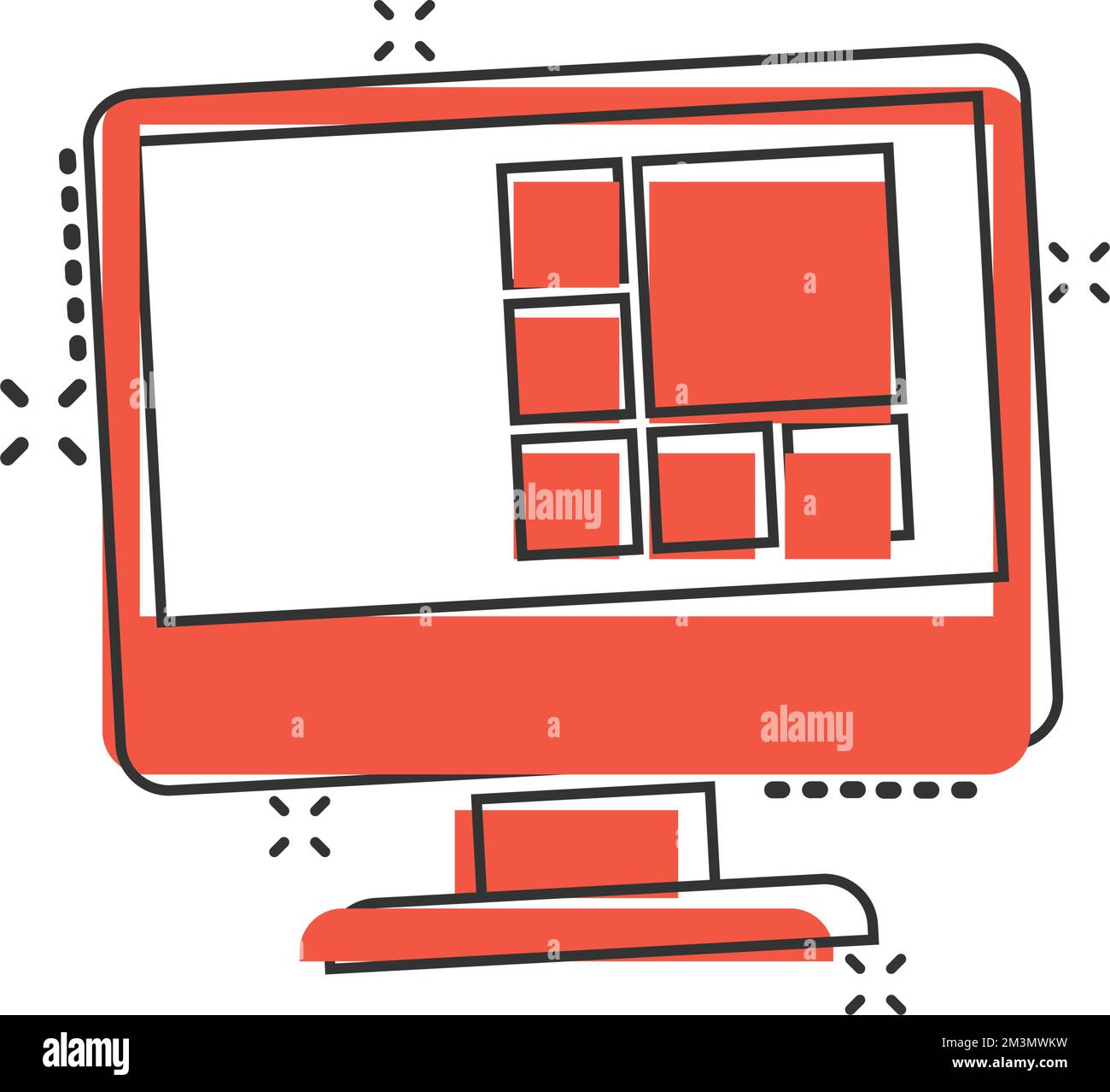 Personal computer in comic style. Desktop pc cartoon vector ...
