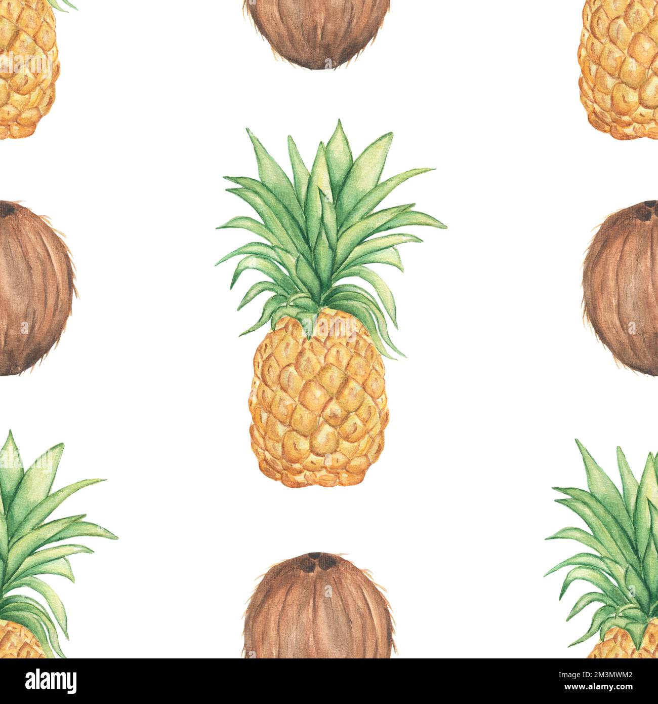 Watercolor tropical fruits seamless pattern. Pineapple digital paper ...