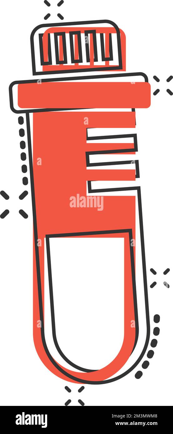 Blood in test tube icon in comic style. Laboratory flask cartoon vector ...