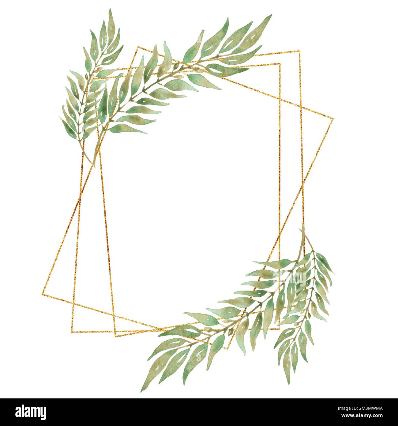 Greenery With Gold Clip Art Eucalyptus Frame Clipart, Watercolor
