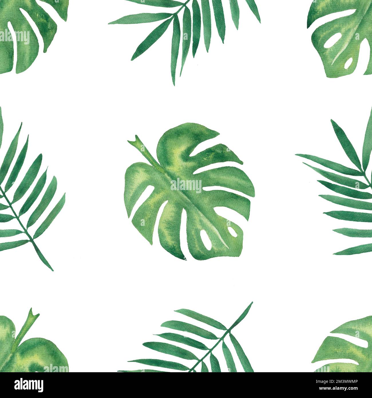 Watercolor seamless tropical leaves pattern. Foliage digital paper ...