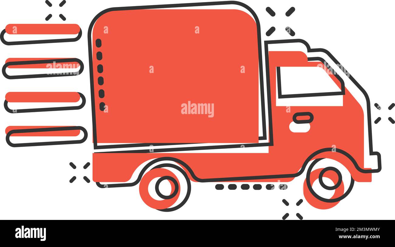 Shipping fast icon in comic style. Delivery truck cartoon vector ...