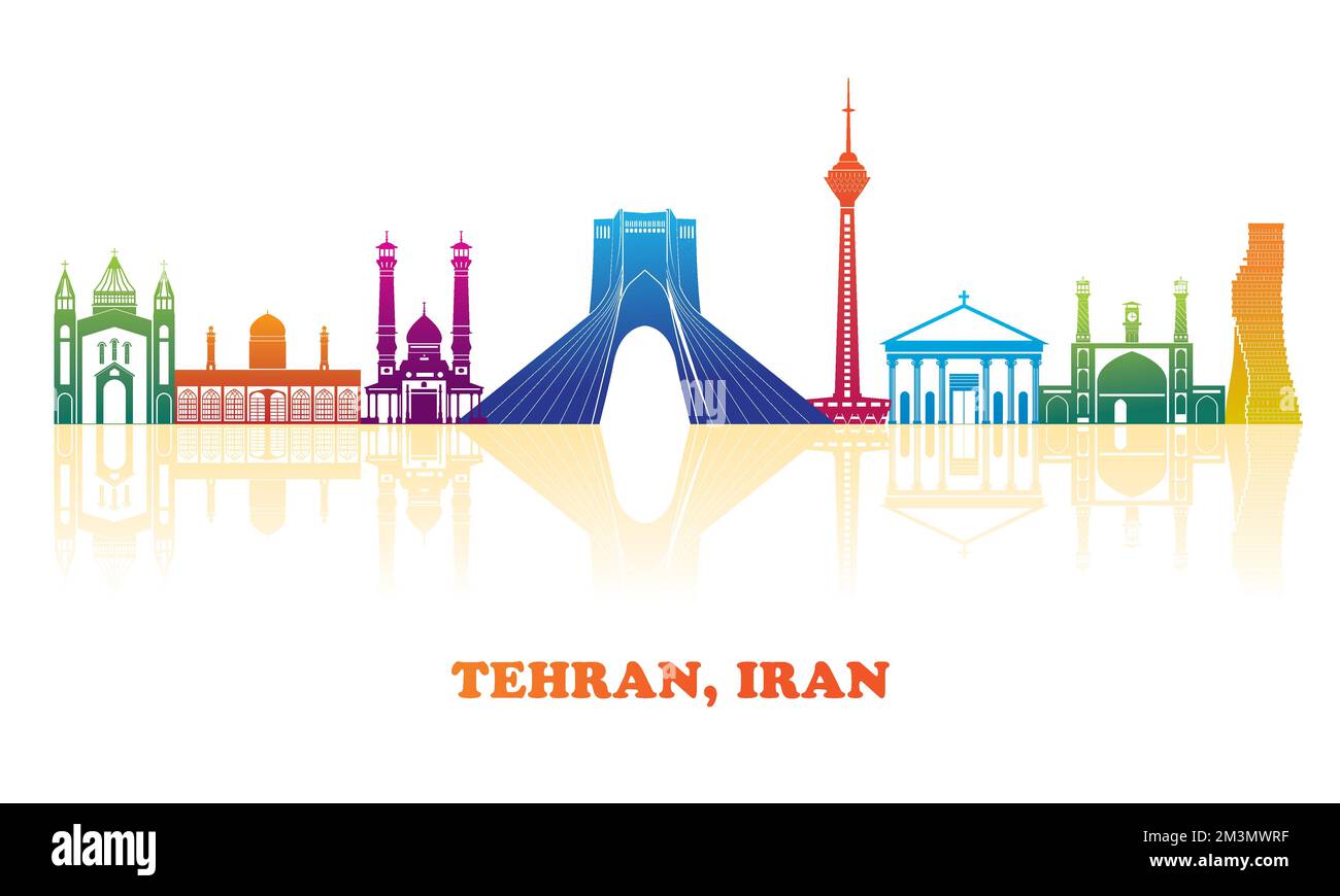Colourfull Skyline panorama of city of Tehran, Iran - vector illustration Stock Vector Image ...