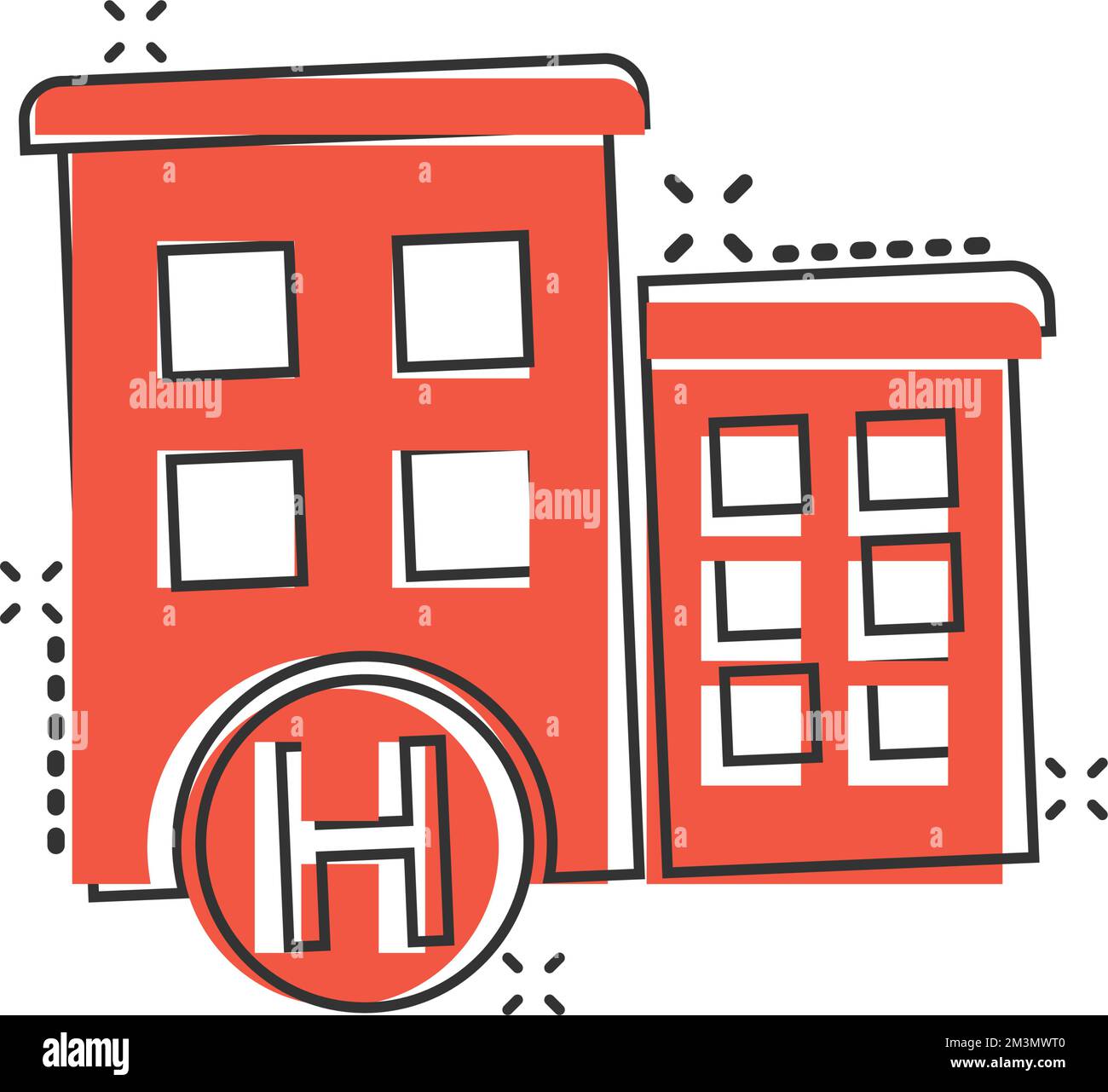 Hospital building icon in comic style. Medical clinic cartoon vector ...