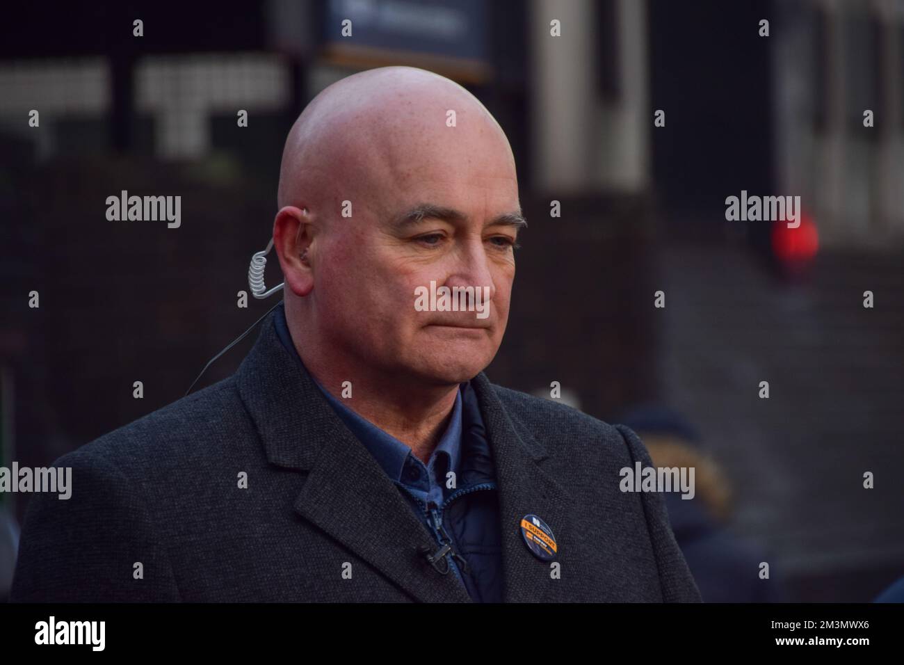 London, UK. 16th December 2022. RMT General Secretary Mick Lynch speaks ...