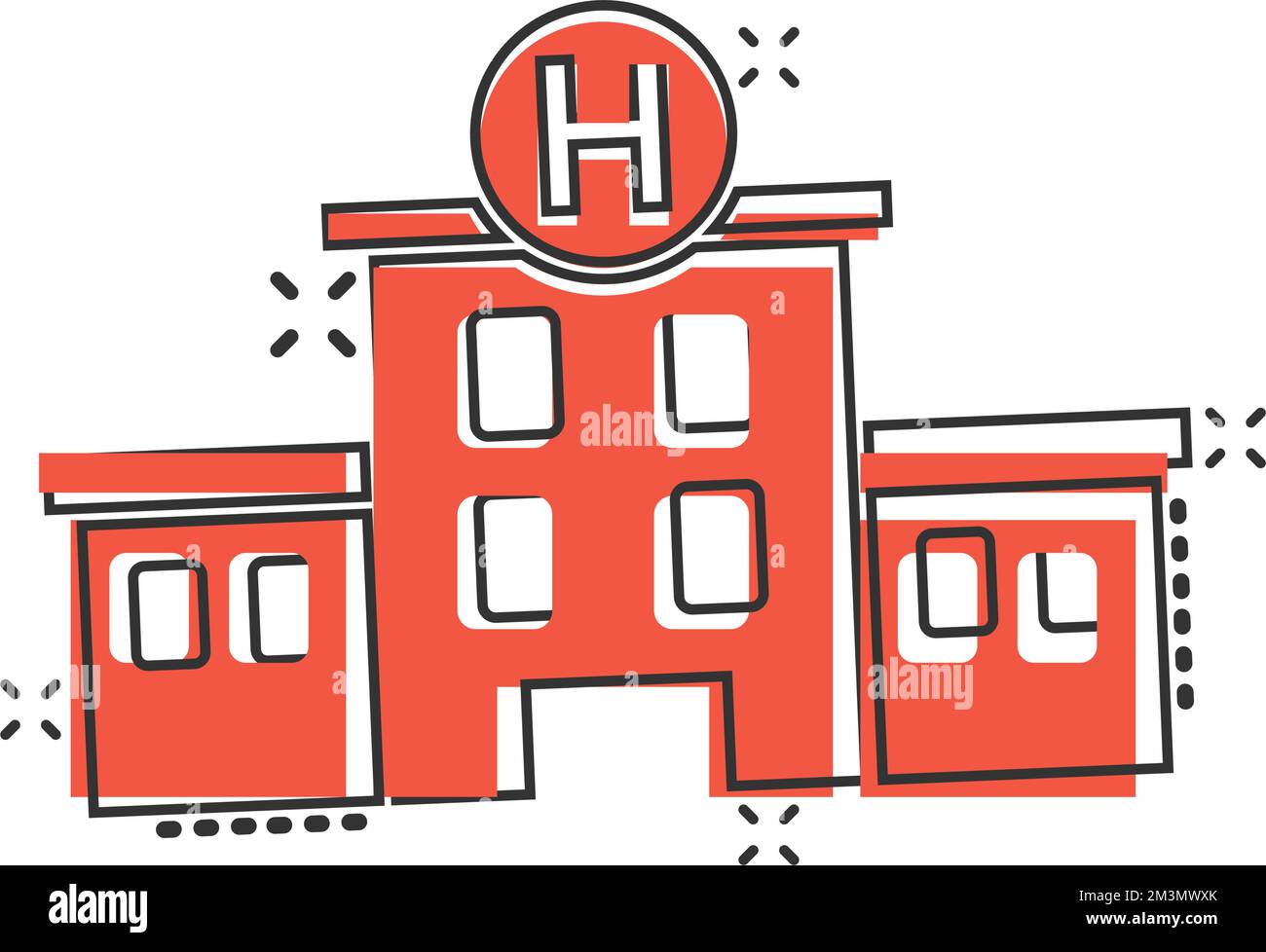 Hospital building icon in comic style. Medical clinic cartoon vector ...