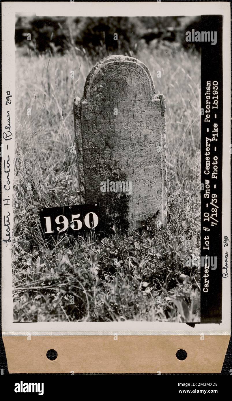 Polly Carter, Snow Cemetery, lot 10, Petersham, Mass., July 12, 1939 ...