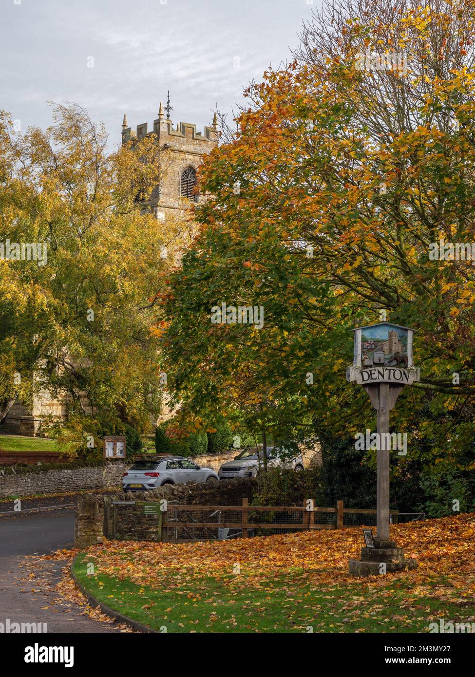 Autumn colour in the pretty village of Denton, Northamptonshire, UK ...