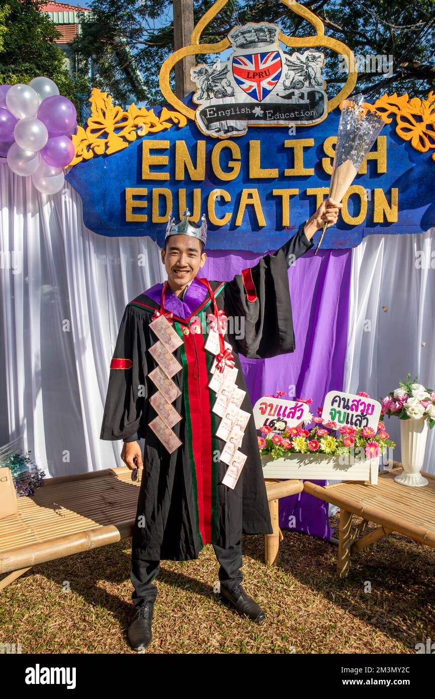 The graduate wore a gown from a university in Thailand. For graduation ...