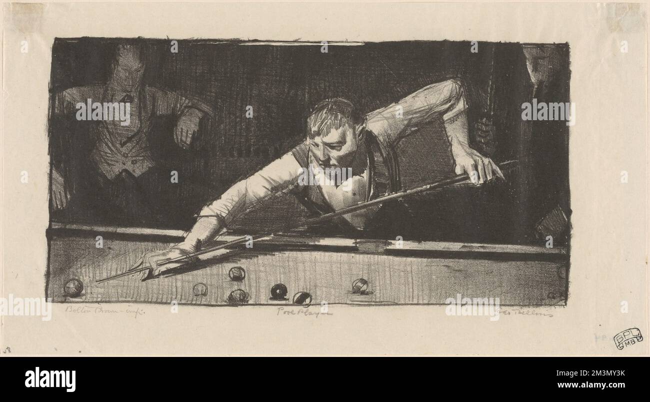The pool-player , Billiards, Billiard parlors. George Bellows (1882 ...