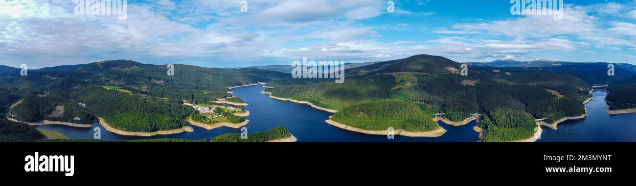 A Panoramic landscape of Oasa lake in the Parang mountains in Romania ...