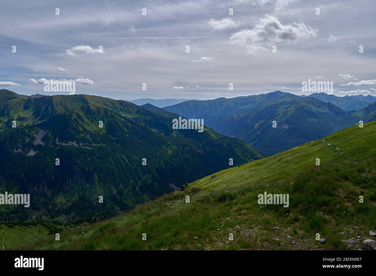 A landscape view of the mountains against a blue clouded sky Stock ...