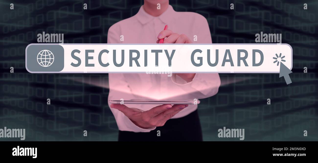 Text caption presenting Security Guard. Concept meaning tools used to ...