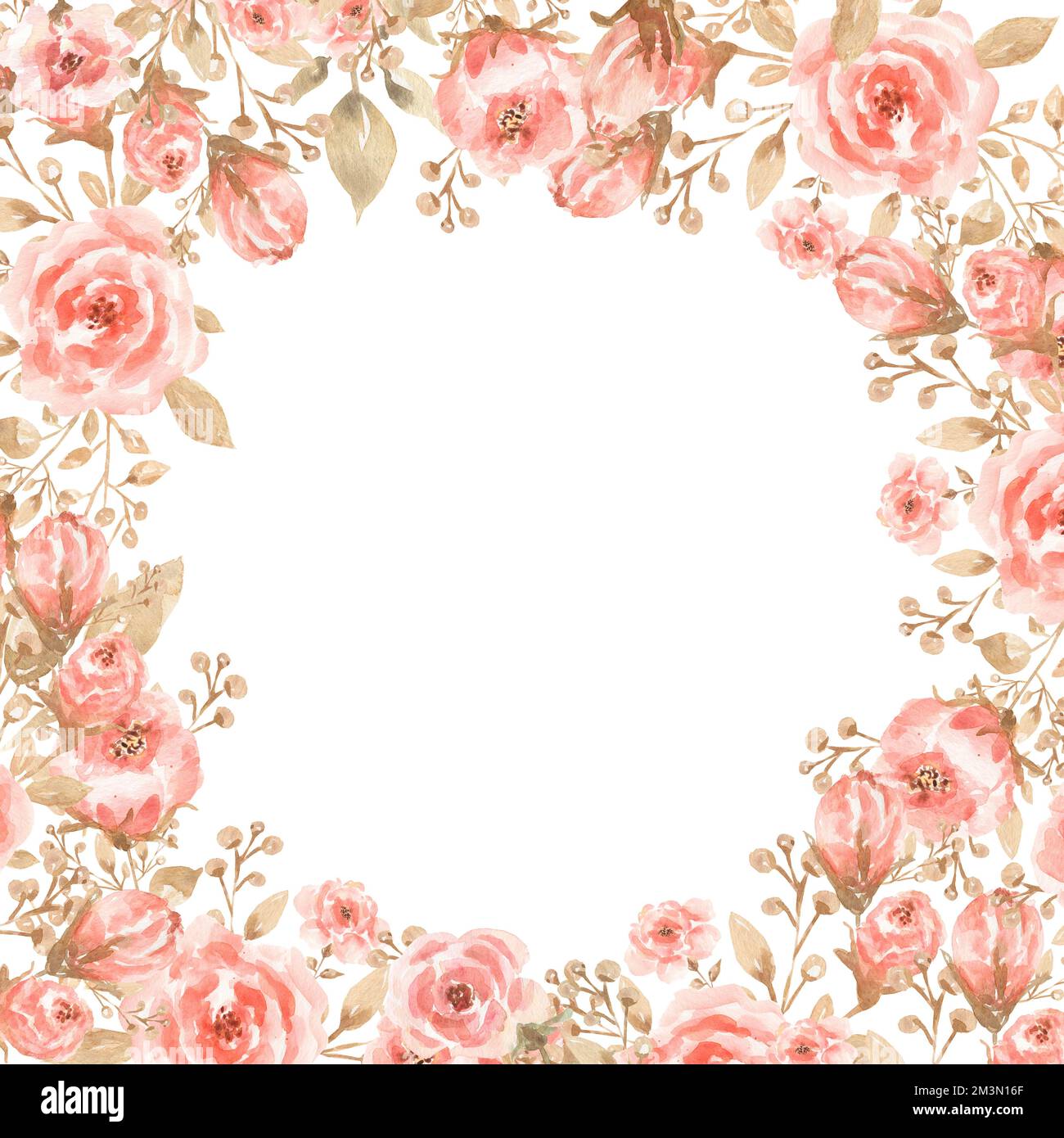 Watercolor hand drawn flowers set. Beautiful delicate frame in neutral ...