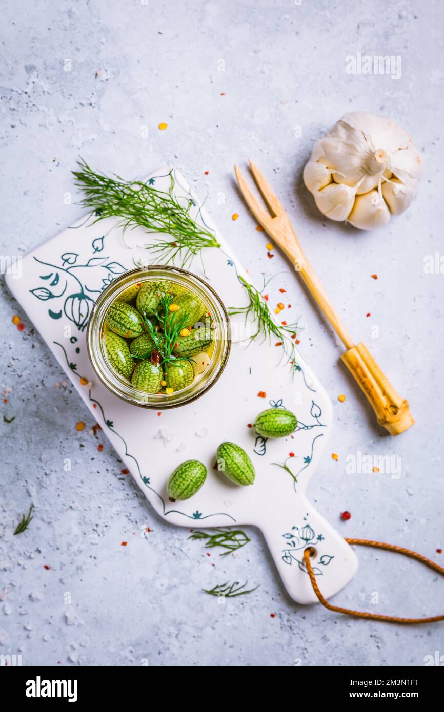 Homemade food: Pickled cucamelons (pickled cucumbers, pickled gherkins ...