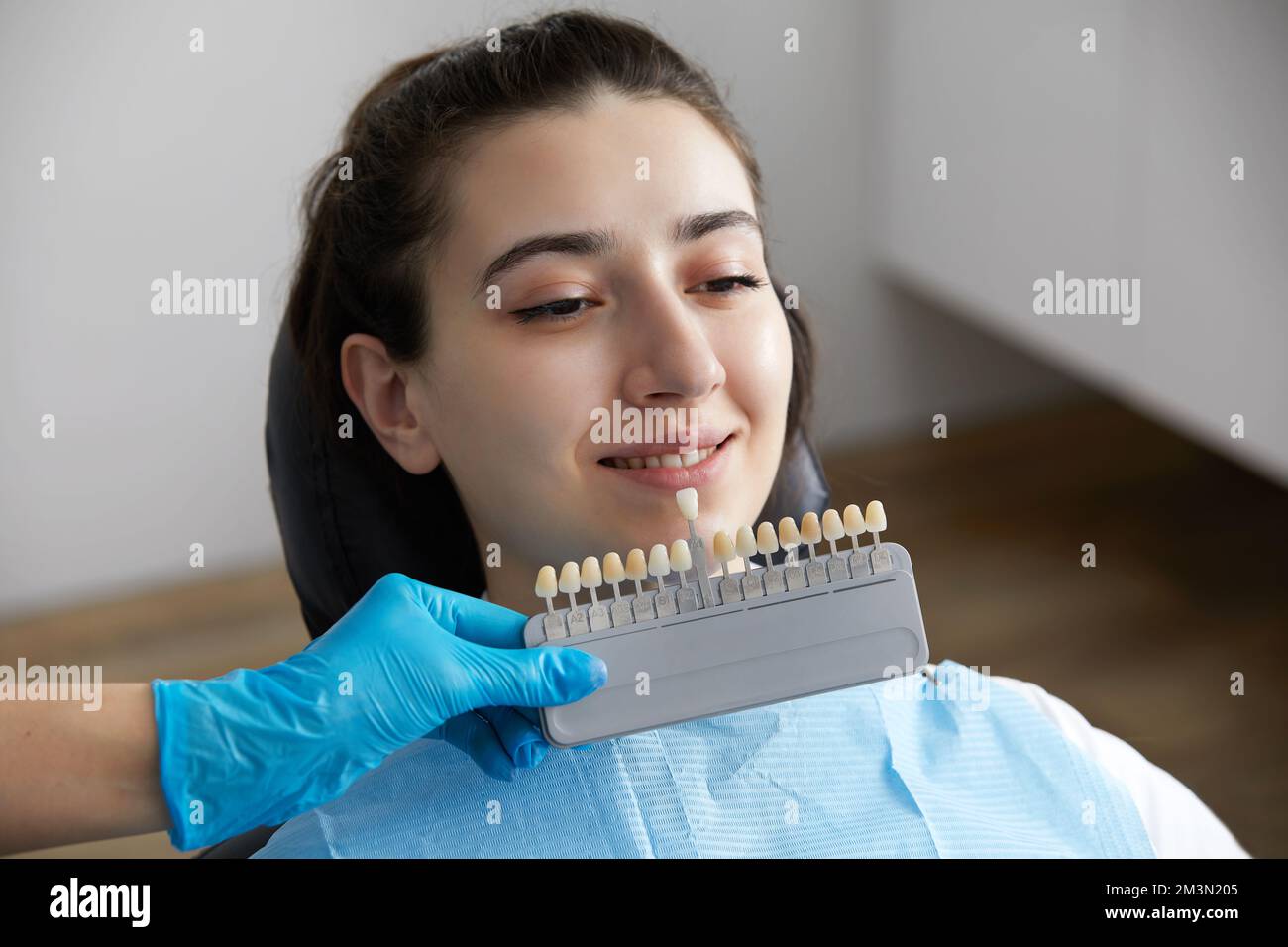 Dentist Choosing Color Tone Of Tooth Enamel For Patient Dentist