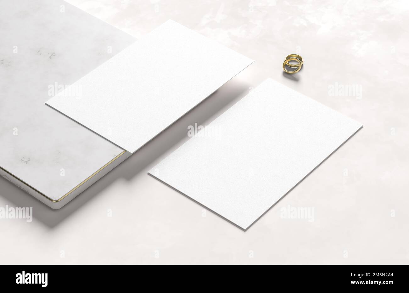Wedding stationery mock up isolated on white marble background. Paper ...