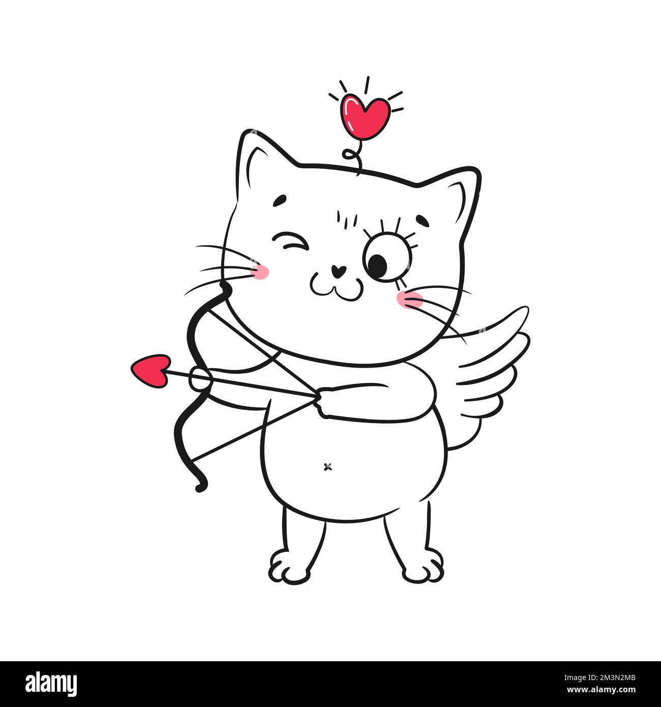 Cute cupid doodle cat. Valentine day illustration Stock Vector Image ...