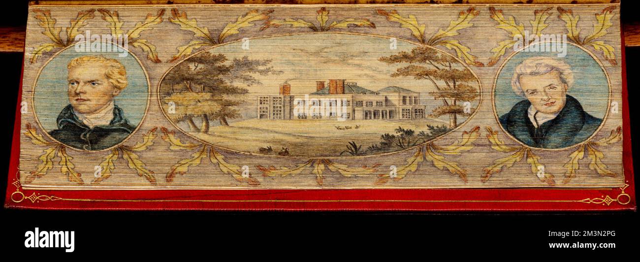 Portraits alongside view of a mansion , Mansions Stock Photo - Alamy