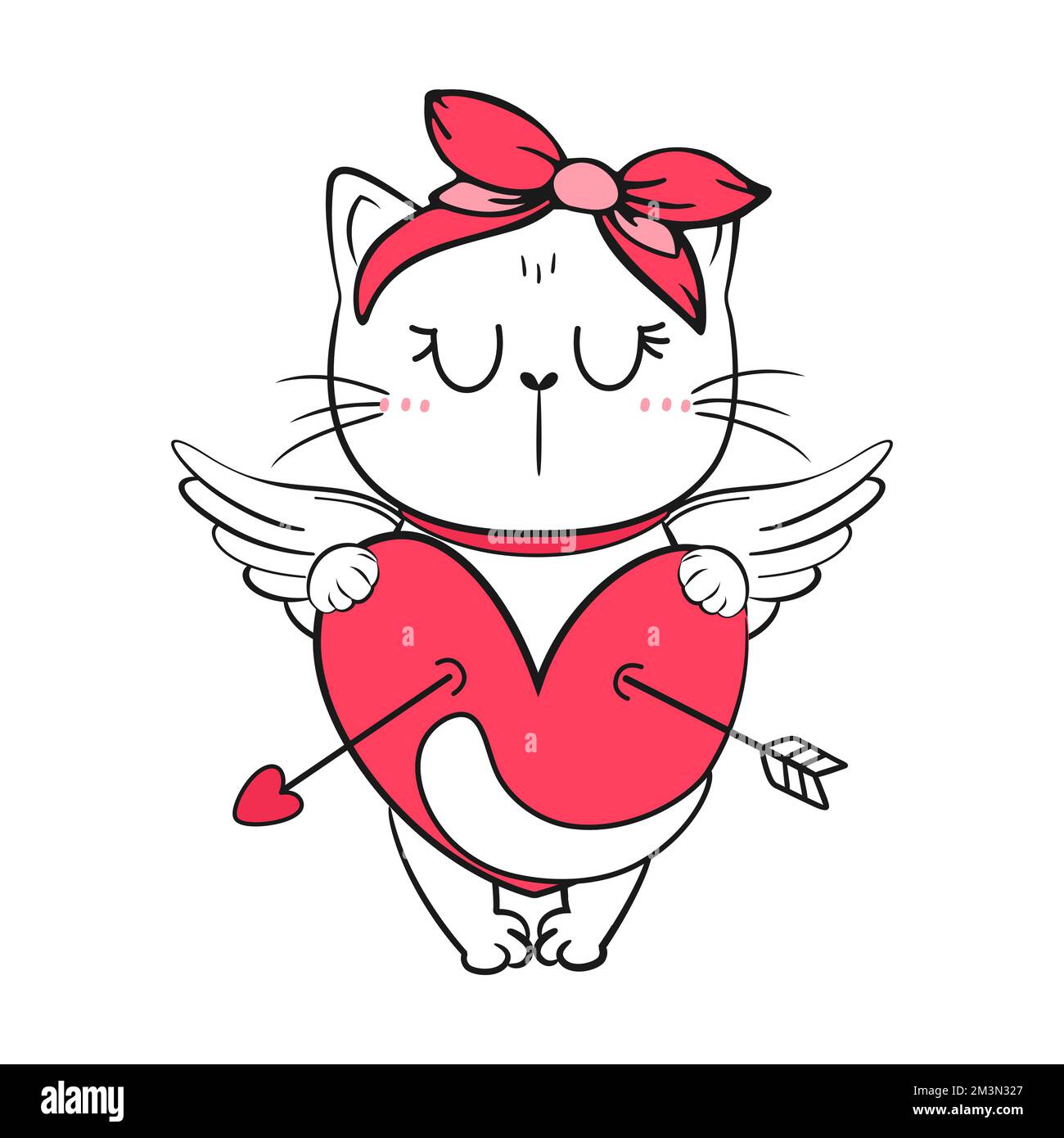 Cute cupid doodle cat. Valentine day illustration Stock Vector Image ...