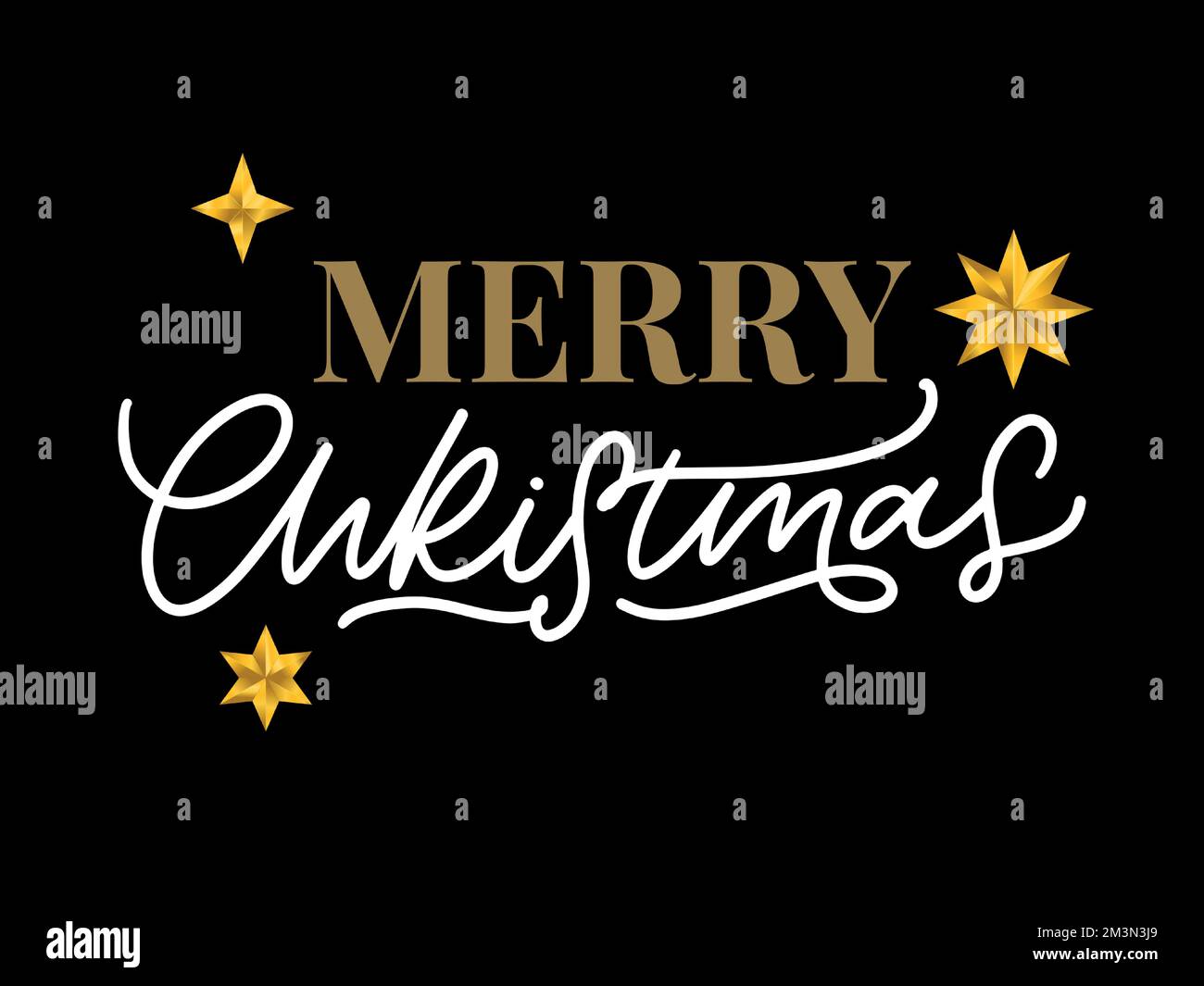Merry Christmas Hand Lettering Calligraphy Isolated On White Background