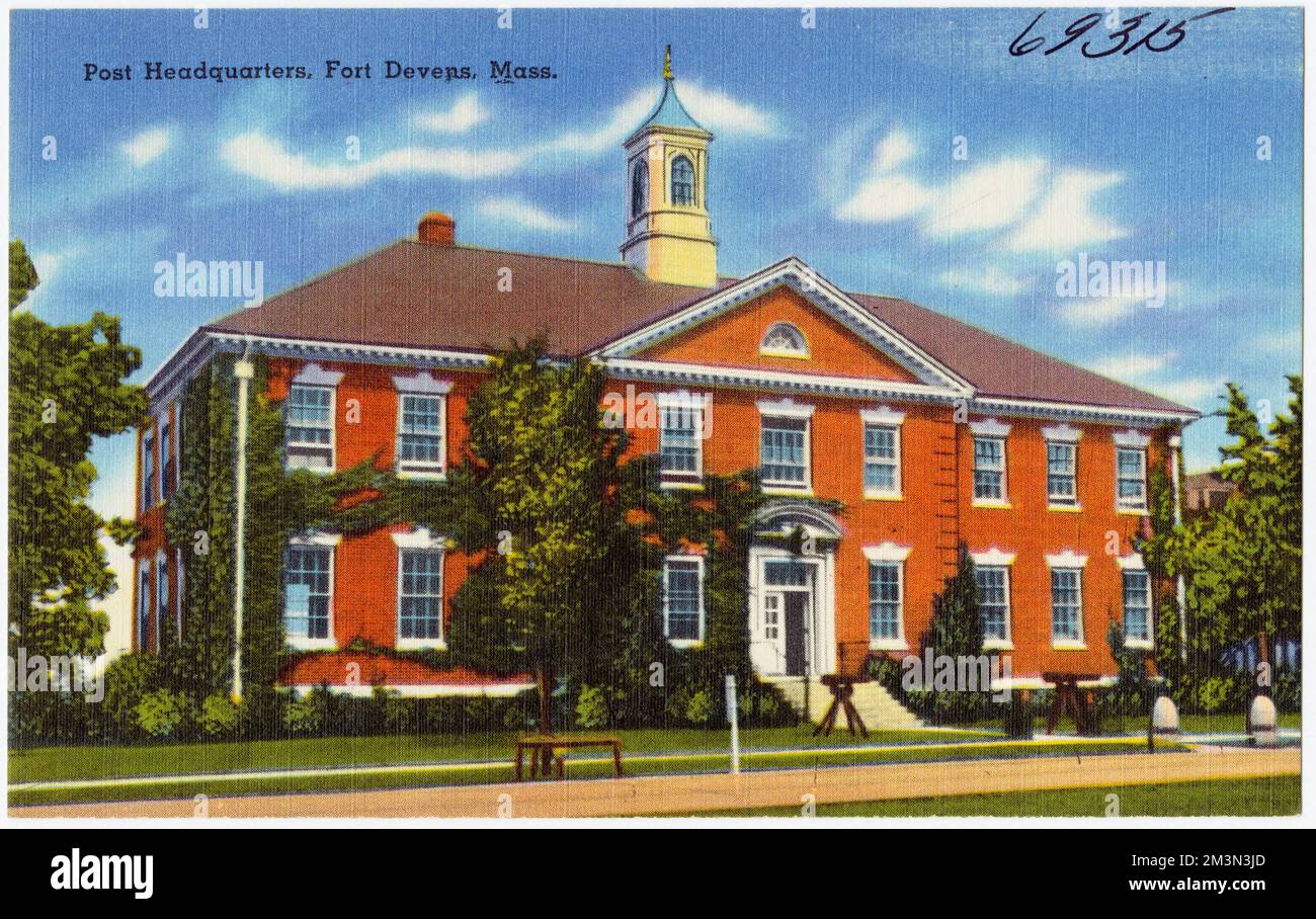 Post Headquarters, Fort Devens, Mass. , Military headquarters, Tichnor Brothers Collection ...