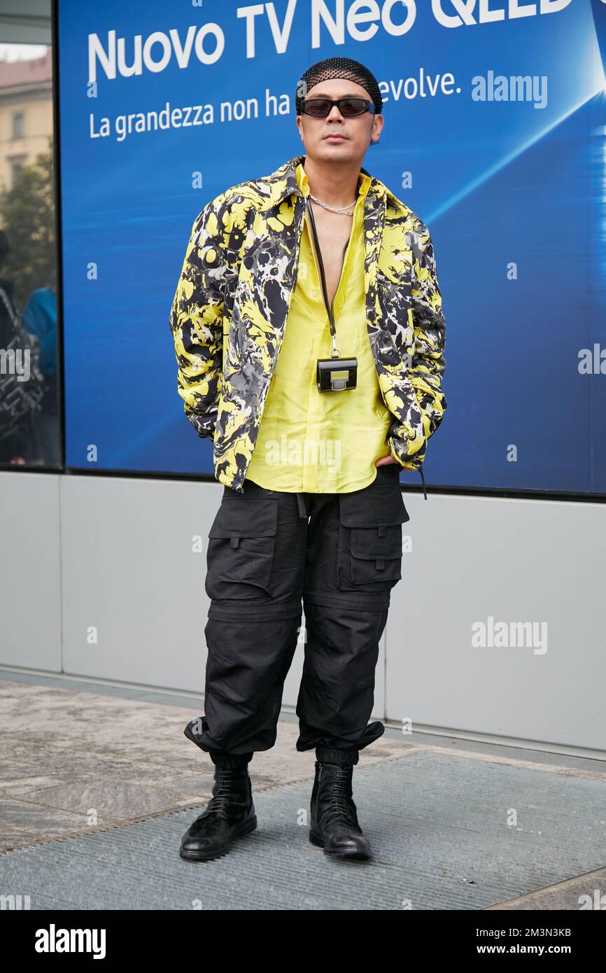 MILAN, ITALY - SEPTEMBER 24, 2022: Man with before MSGM fashion show ...