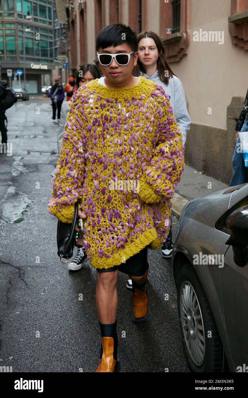 MILAN, ITALY - SEPTEMBER 24, 2022: Declan Chan before Trussardi fashion ...