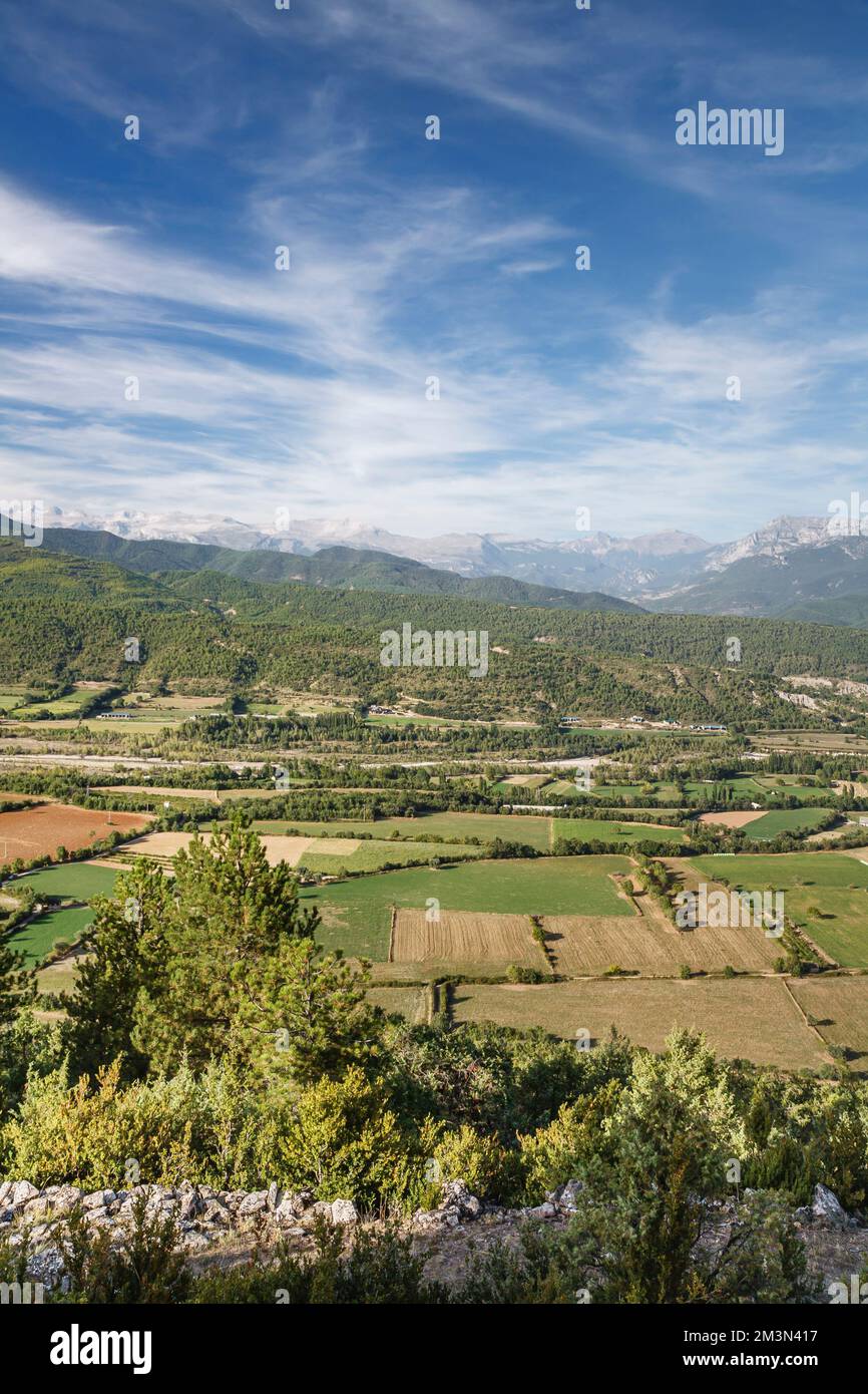 Spanish farming landscape. Patchwork of fields in Aragon, Spain, with ...