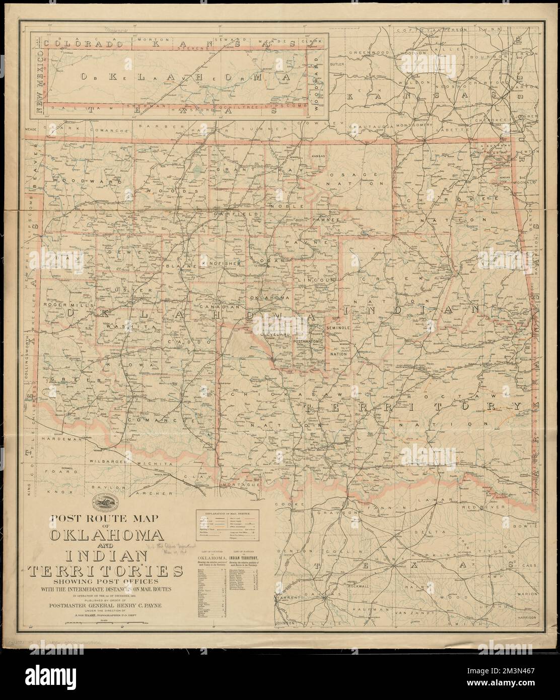 Post route map of Oklahoma and Indian territories showing post offices ...