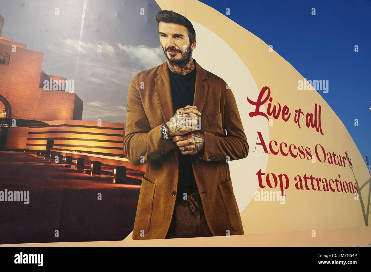 A mural of David Beckham near the Khalifa International Stadium, Al ...