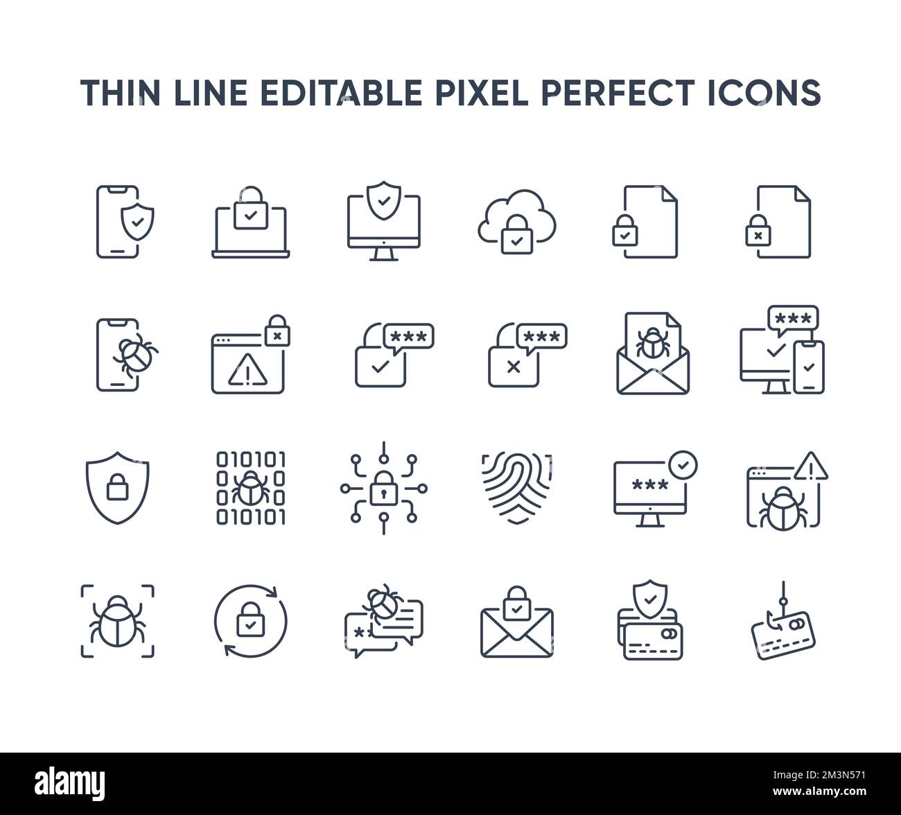 Cyber Security Vector Line Icons Privacy And Internet Protection Icon Collection Computer And