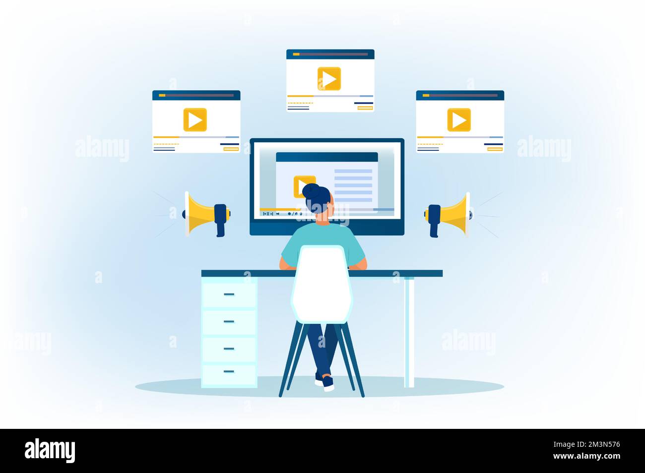 Video marketing and advertising concept. Vector of a woman working on ...