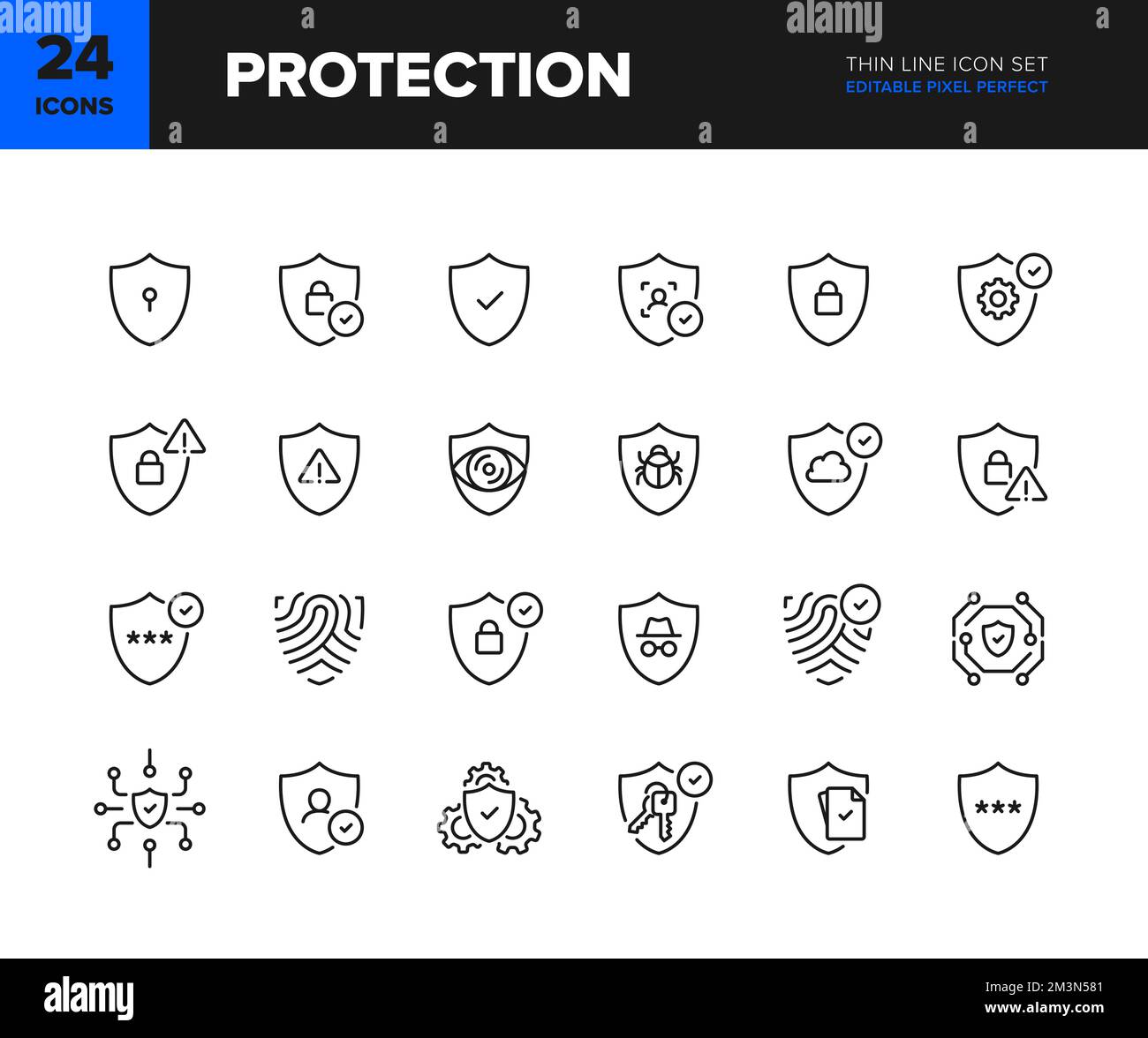 Protection vector line icon set. Shield and lock protection icon ...
