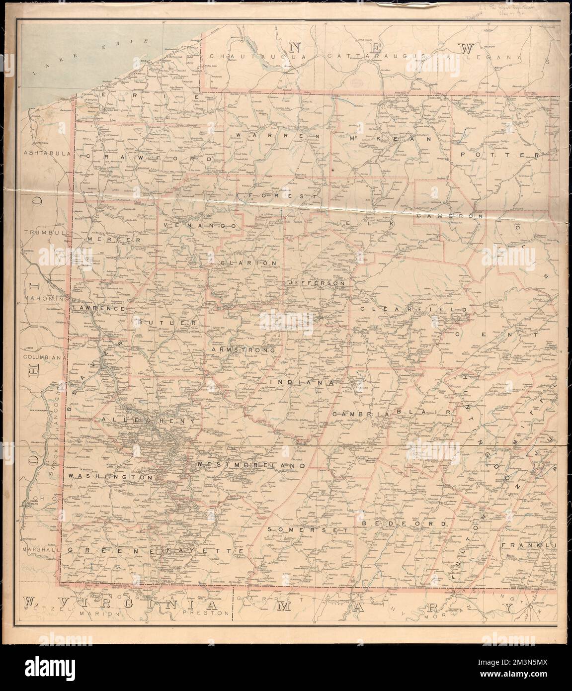 Post route map of the state of Pennsylvania showing post offices with ...