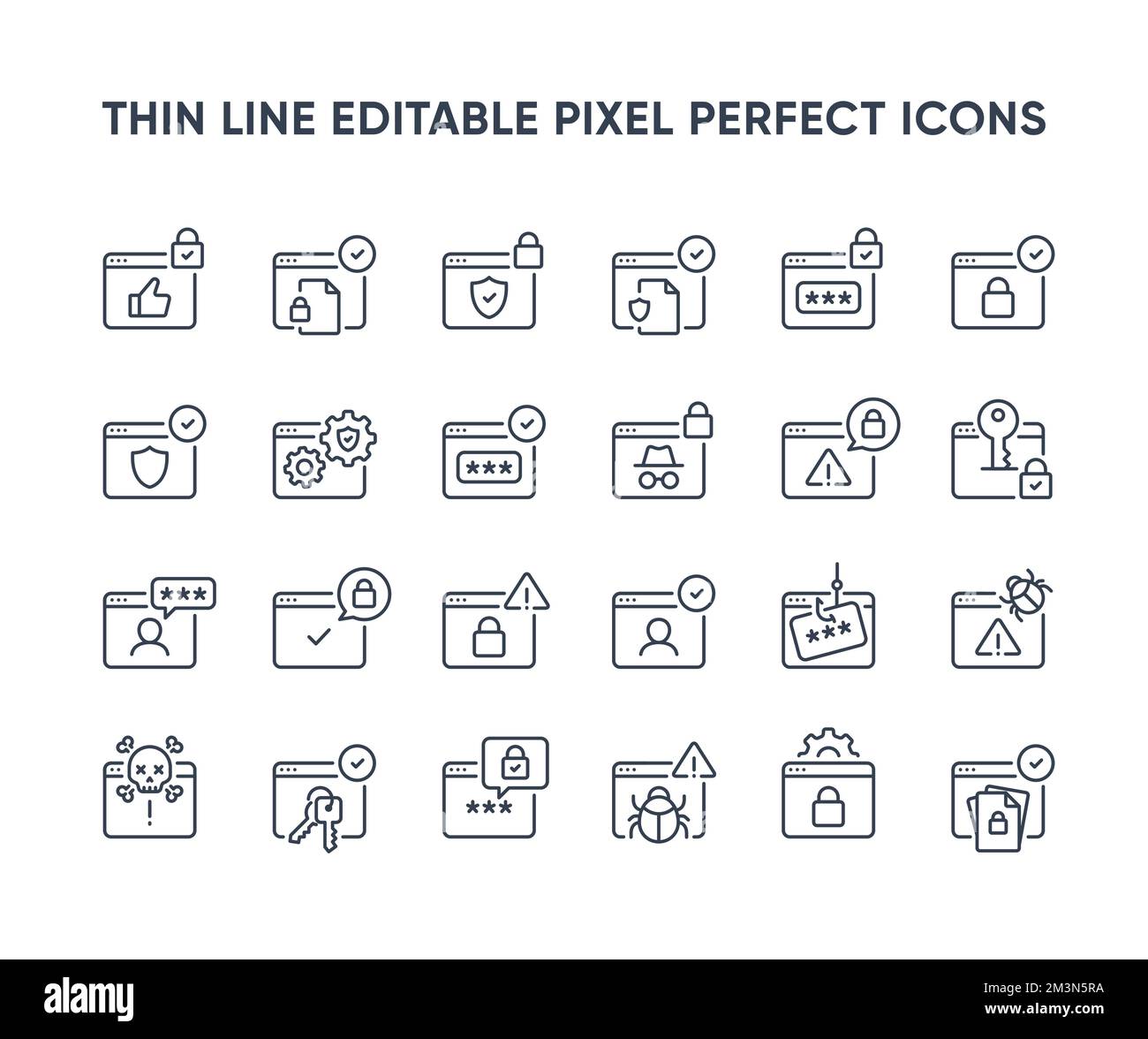Web security vector line icons. Website privacy and personal data protection icon collection ...